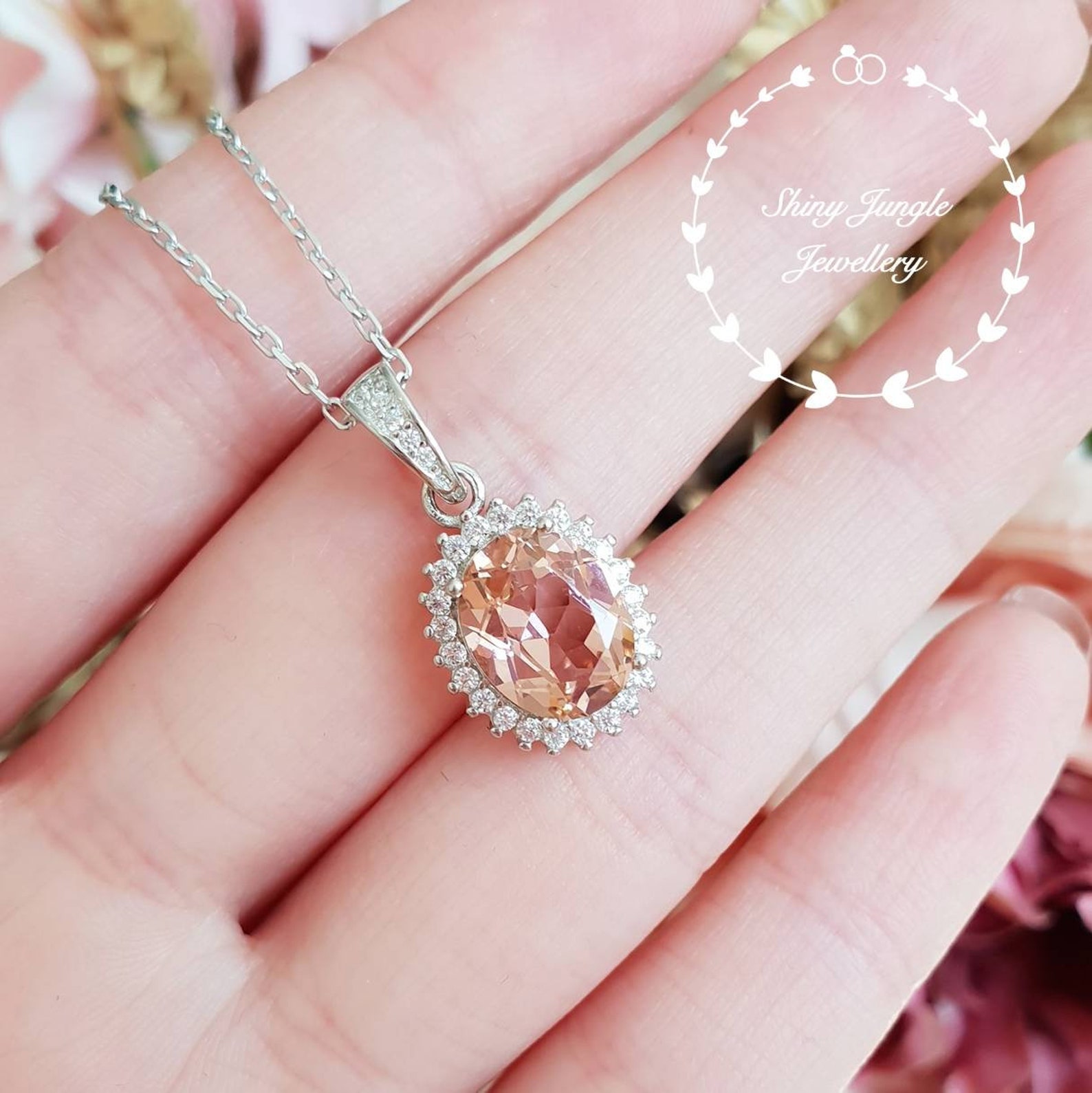 Morganite necklace Halo Morganite pendant padparadscha | Etsy