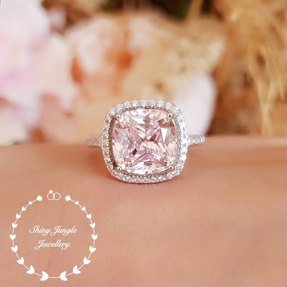 Pink diamond ring, Halo style engagement ring, 3 carats cushion cut ...