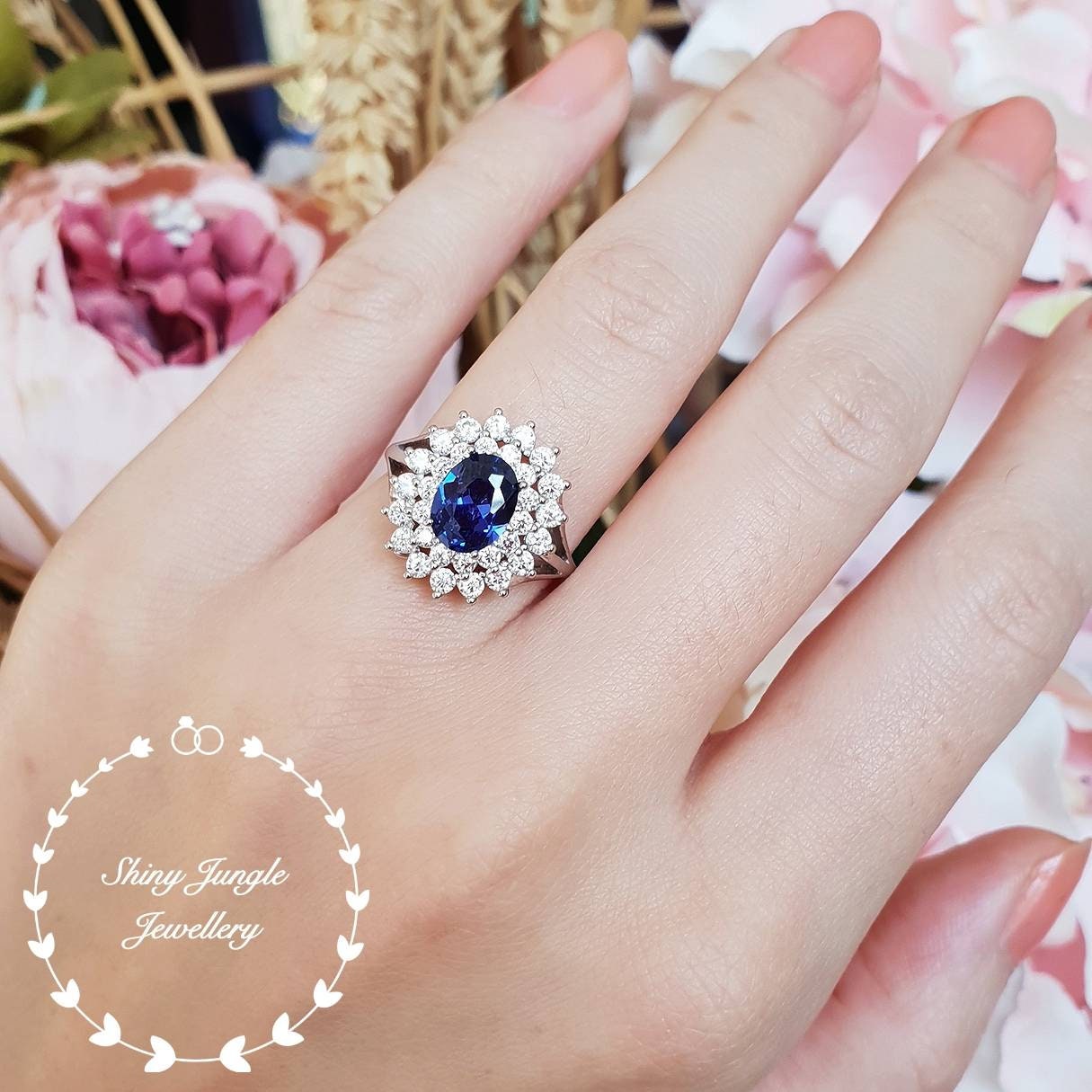 Double Halo Oval Tanzanite Ring 1 5 Ct Blue Tanzanite Engagement Ring