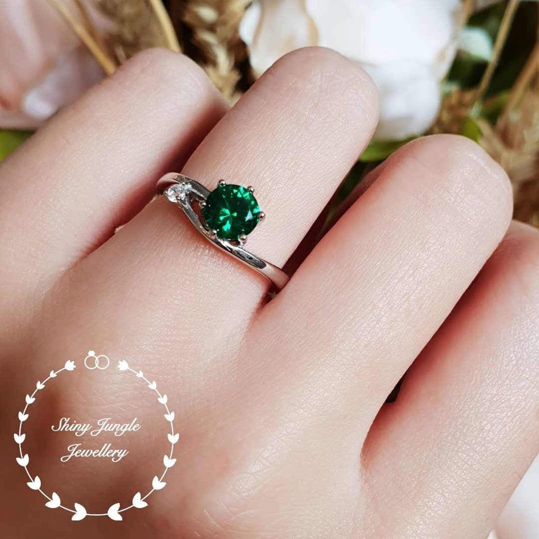 Dainty Emerald Ring, Round Emerald Ring, Lab Emerald Ring, Emerald ...