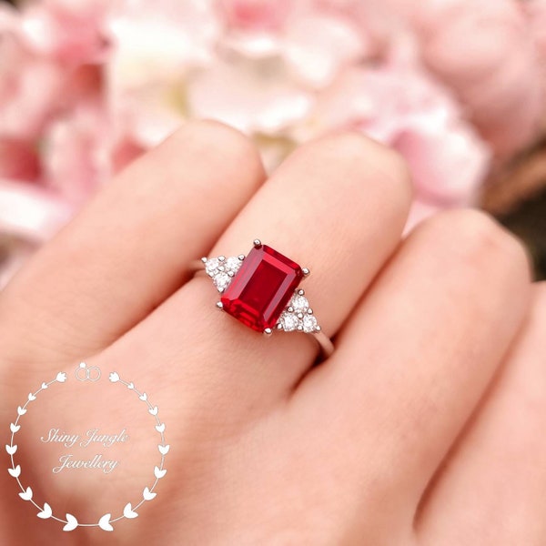 Emerald Cut Ruby Ring - Etsy