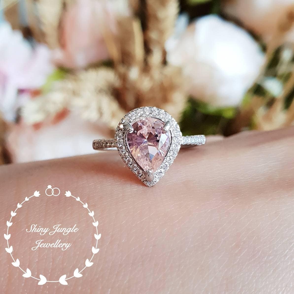Pear shaped Morganite halo ring, Morganite engagement ring, white gold ...
