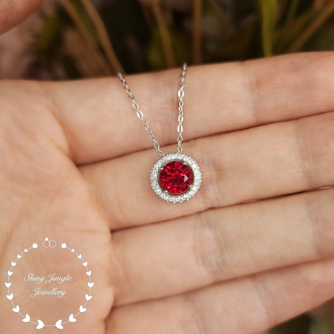 Ruby Necklace Halo 1 Carat 6 mm Round Cut Genuine Lab Grown | Etsy