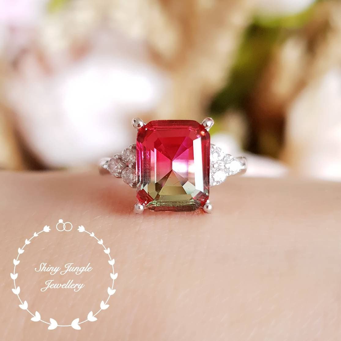 Watermelon tourmaline ring, bi-color tourmaline ring, green tourmaline ...