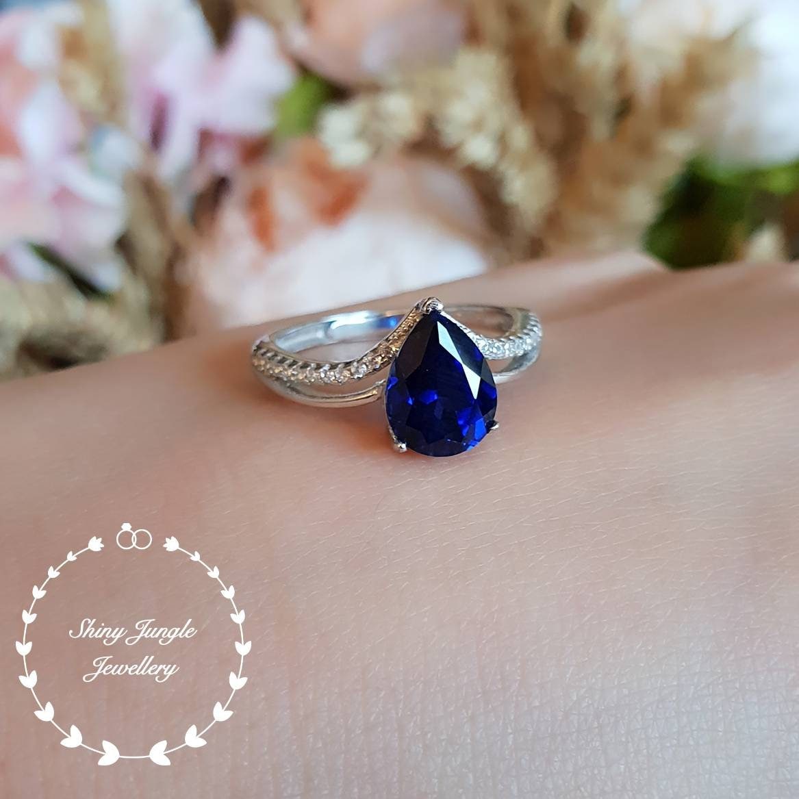 Pear cut sapphire ring, teardrop sapphire ring, pear shape sapphire ...