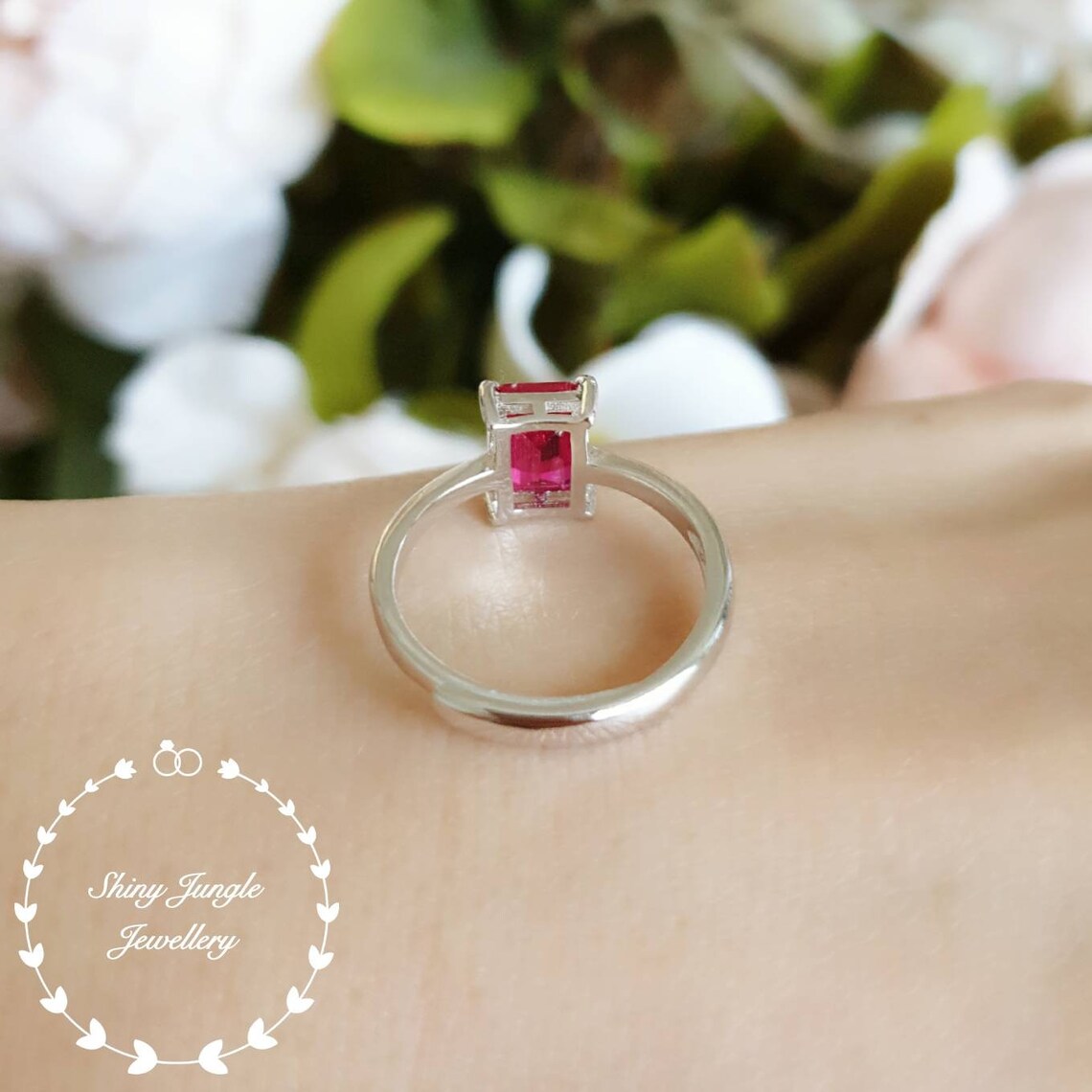 Emerald Cut Genuine Lab Grown Ruby Engagement Ring | Etsy UK