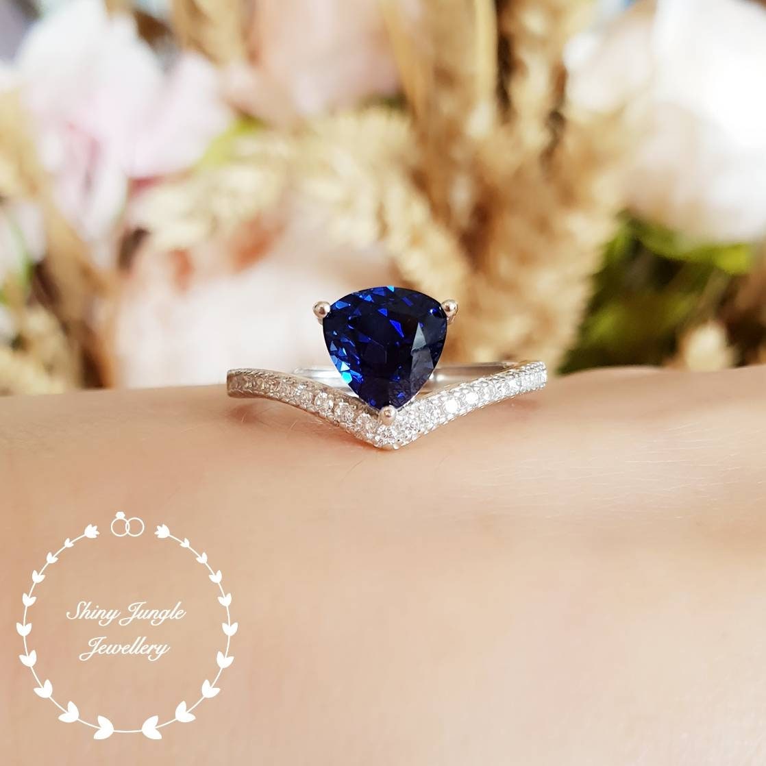 Trilliant cut sapphire ring, sapphire tiara ring, Royal Blue sapphire ...