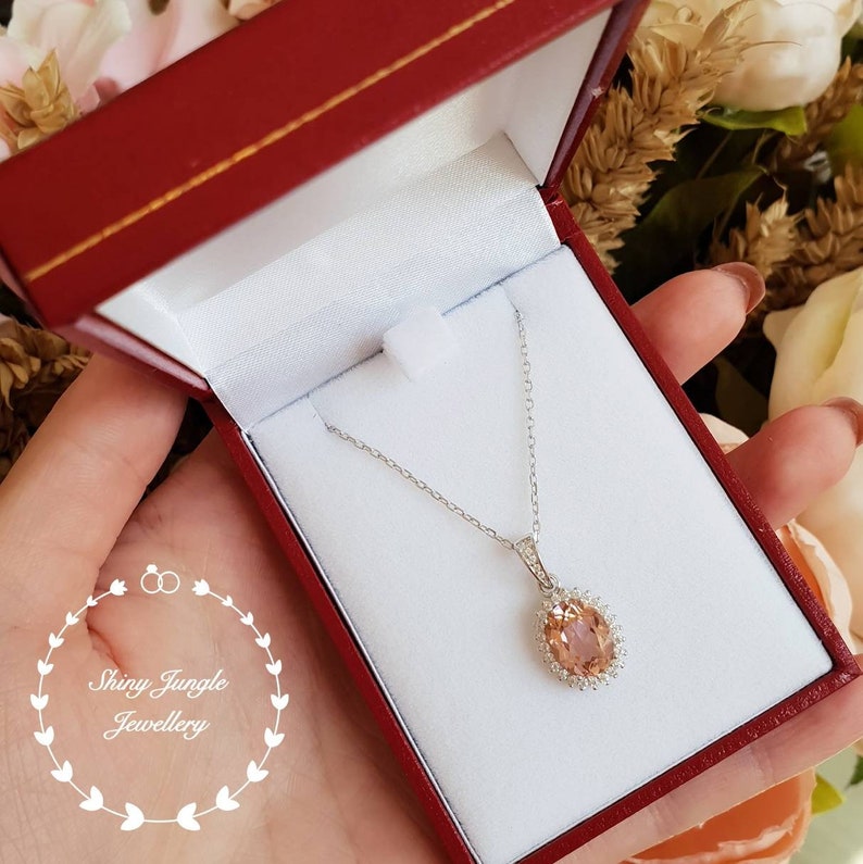 Morganite necklace Halo Morganite pendant padparadscha | Etsy