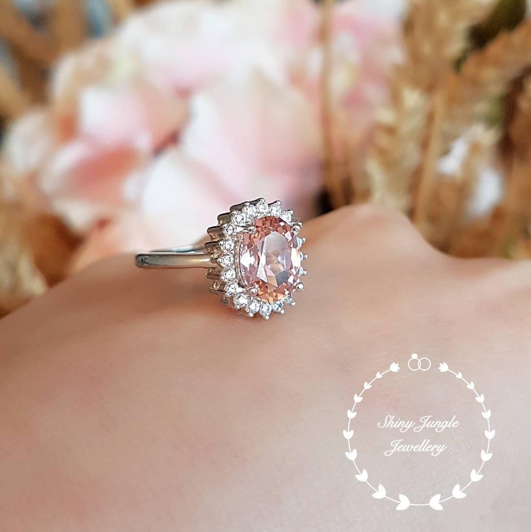 Morganite Halo engagement ring, padparadscha sapphire colour, solitaire ...