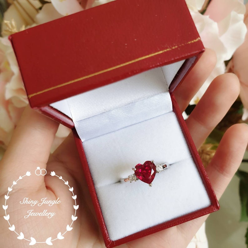 Heart shaped genuine lab grown ruby engagement ring July | Etsy