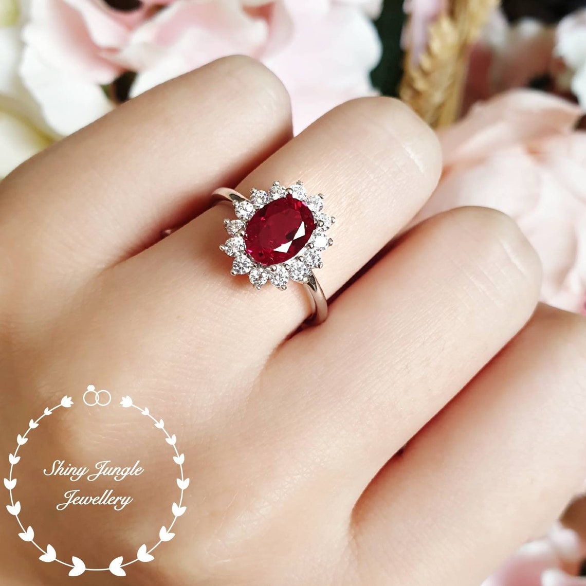 2 Carats Royal Halo Genuine Lab Grown Ruby Engagement Ring - Etsy