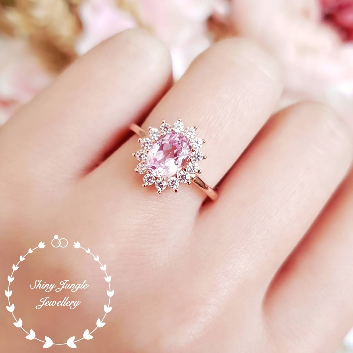 Pastel pink Morganite Halo engagement ring, light pink promise ring ...