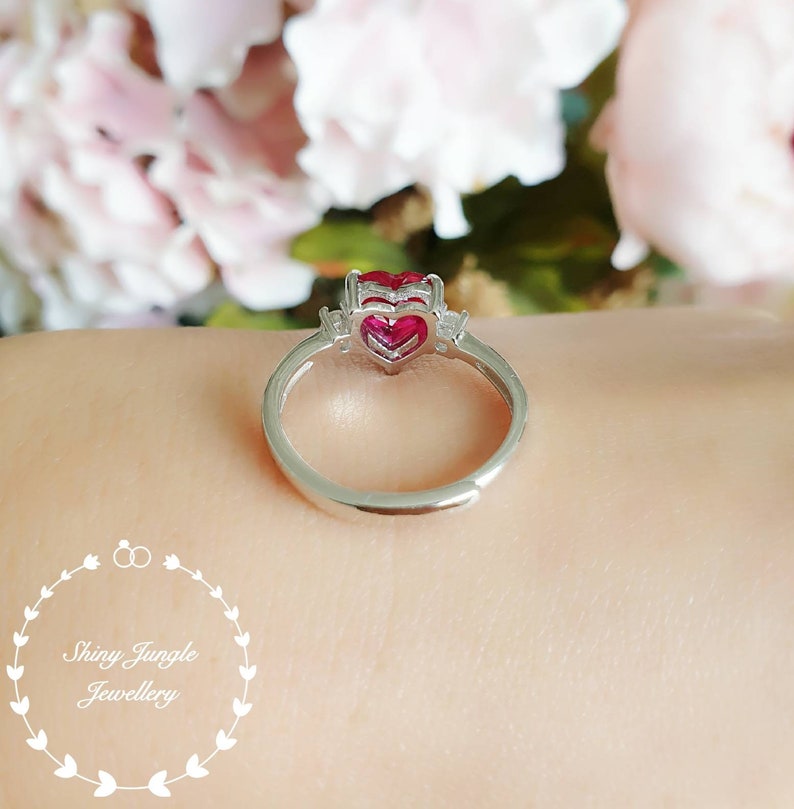 Heart Cut Genuine Lab Grown Ruby Engagement Ring, 2 Carats Heart Ruby ...