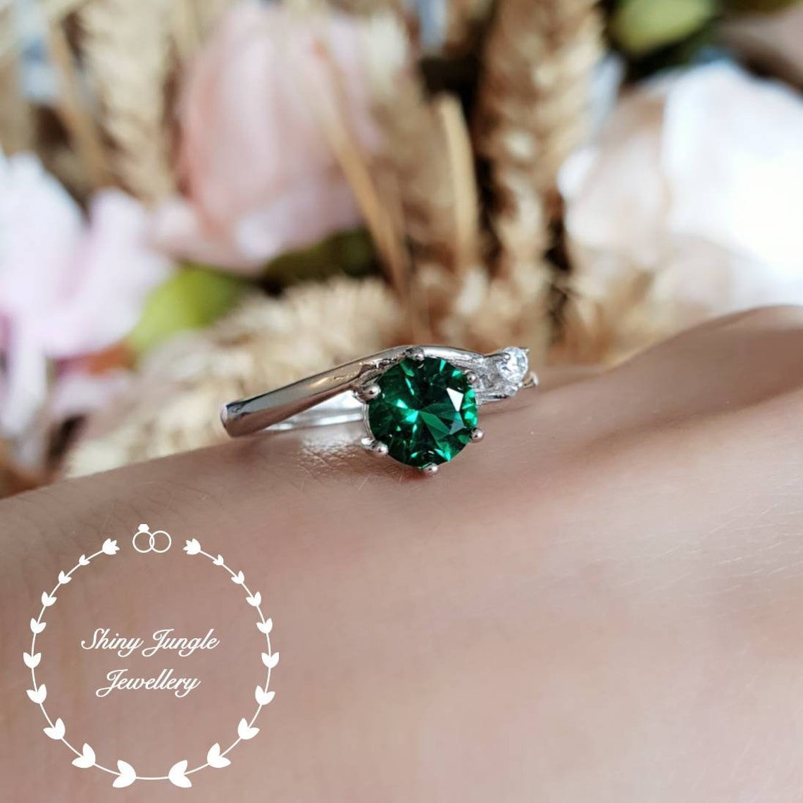 Dainty Emerald Ring Round Emerald Ring Lab Emerald Ring | Etsy