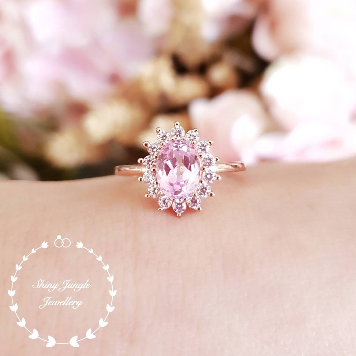Pastel pink Morganite Halo engagement ring, light pink promise ring ...