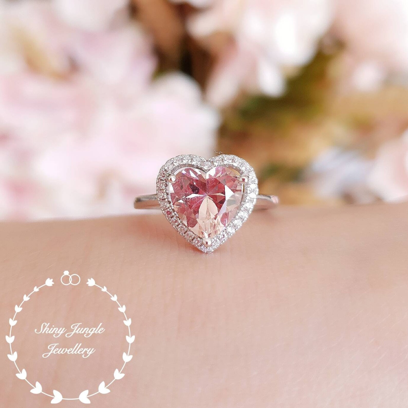 Heart Shaped Halo Morganite Ring, Morganite Engagement Ring, Pink Heart ...