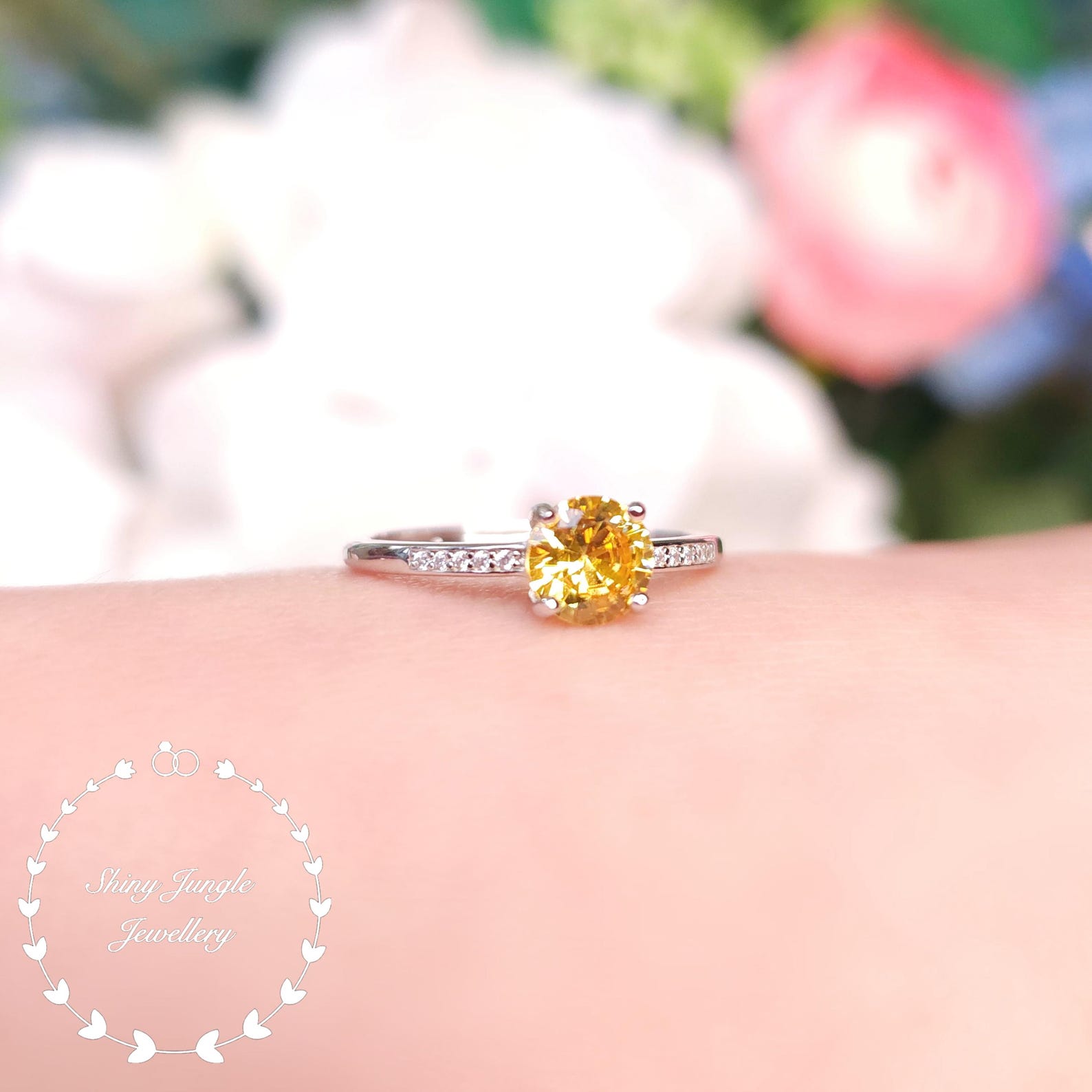Round Yellow Diamond Engagement Ring, Delicate 1 Carat Fancy Yellow ...