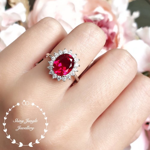 Heart Shaped Genuine Lab Grown Ruby Engagement Ring July - Etsy