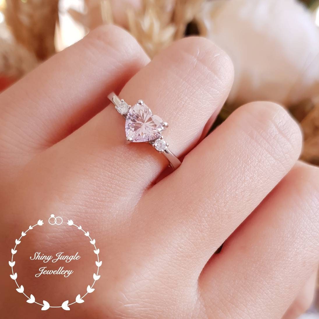 Heart shaped pink diamond ring, Pink diamond simulant engagement ring ...