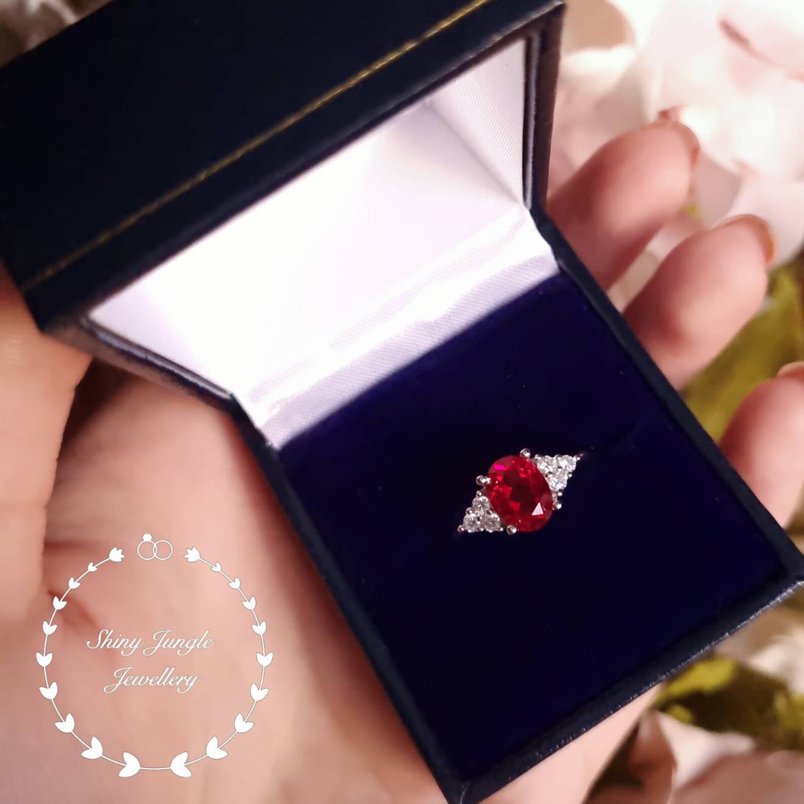 Oval Genuine Lab Grown Ruby Engagement Ring, July Birthstone Promise ...
