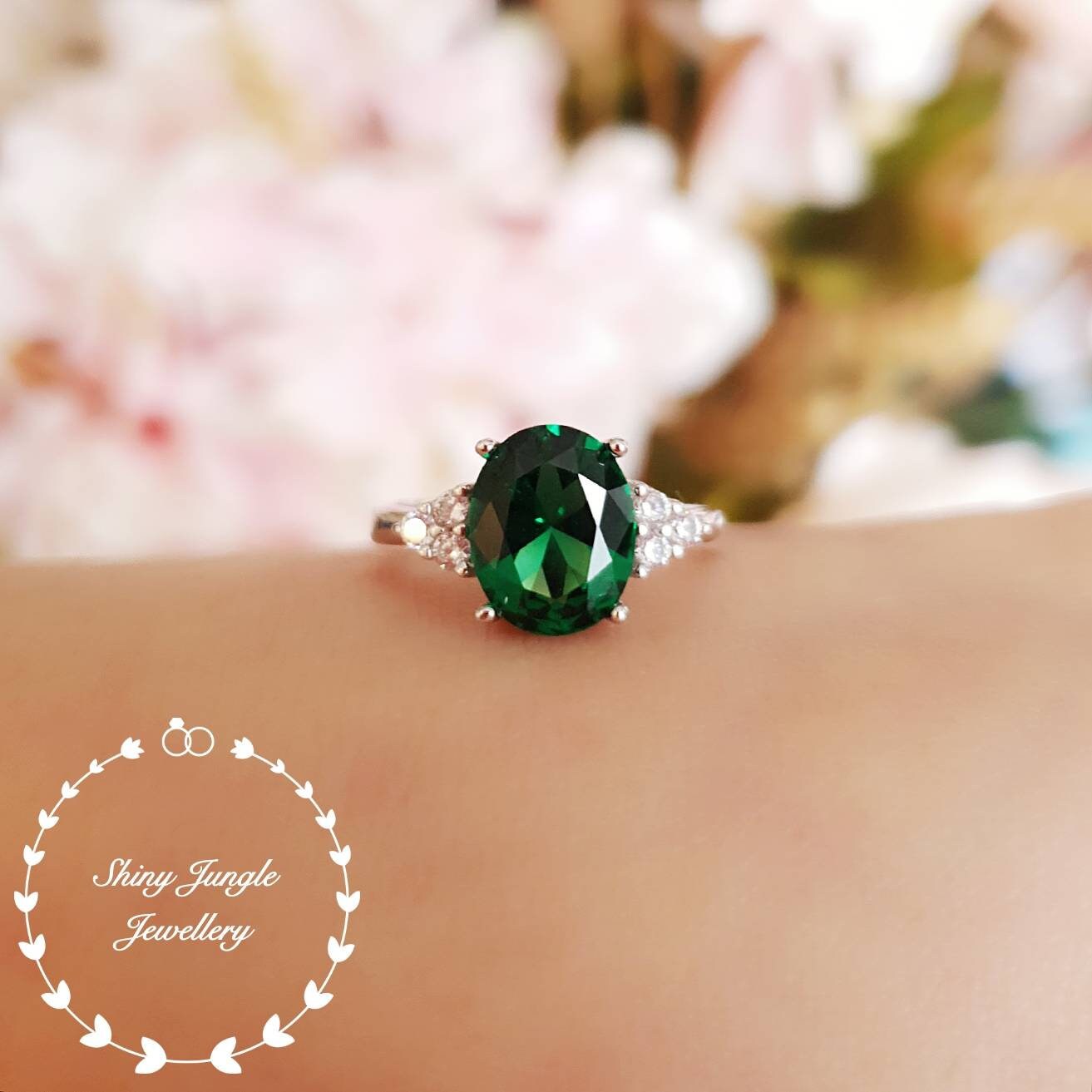 3 carats oval emerald ring, three stone lab emerald engagement ring ... 3 carats oval emerald ring, three stone lab emerald engagement ring ...