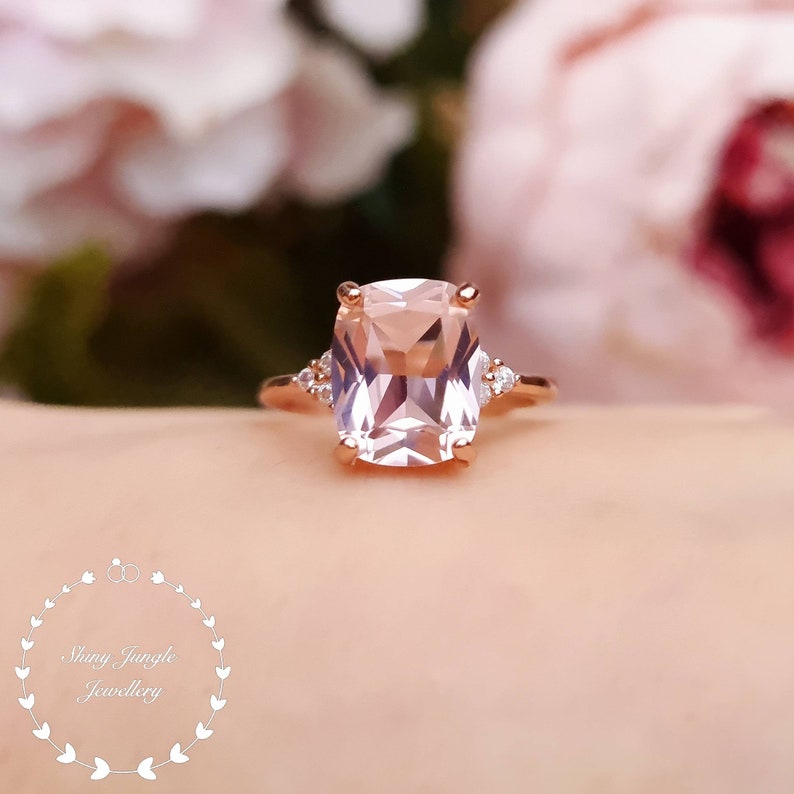 Cushion Cut Morganite Ring Morganite Engagement Ring Three - Etsy