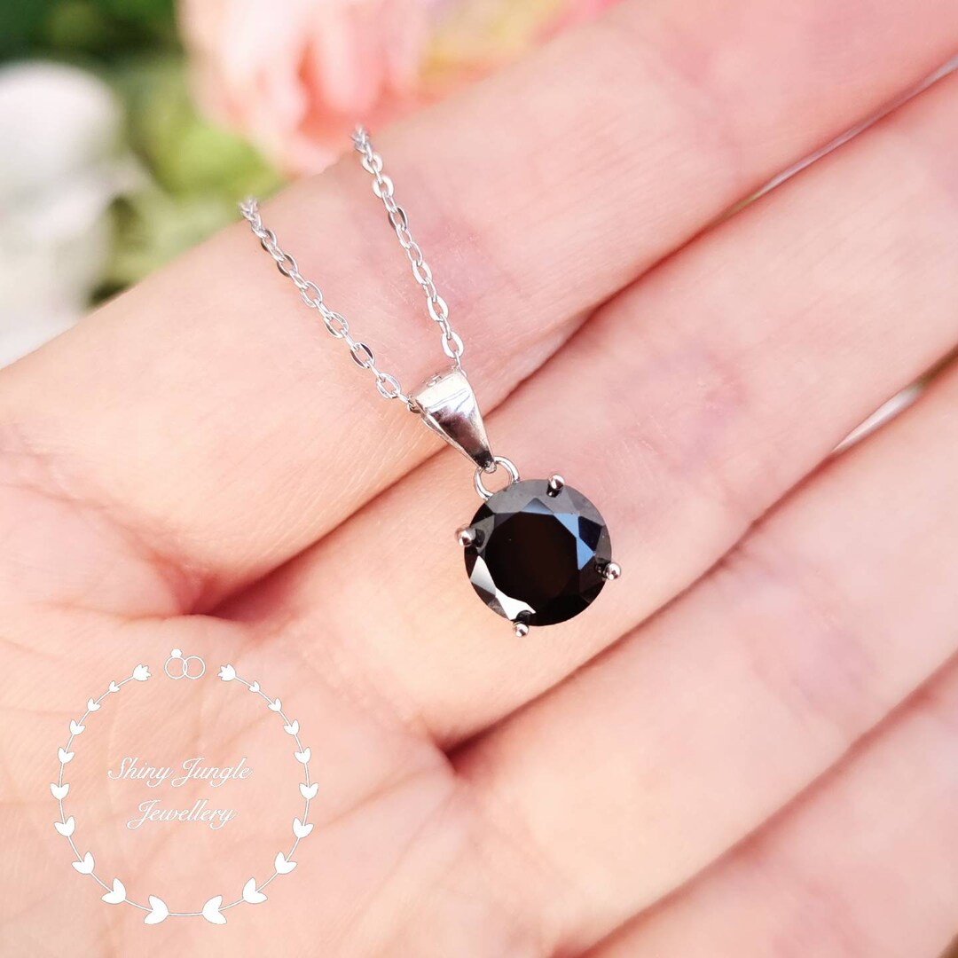 Black Spinel Round Solitaire Necklace, 2 Carats 8mm Opaque Black Spinel ...