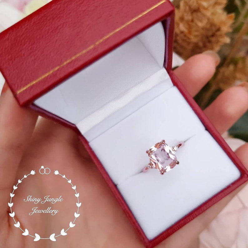 Cushion Cut Morganite Ring Morganite Engagement Ring Three - Etsy