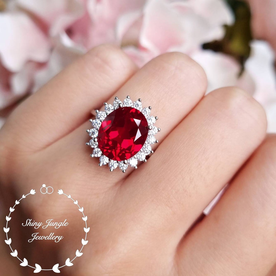 Statement 6 Carats Genuine Lab Grown Pigeon's Blood Ruby Ring, Oval 12× ...