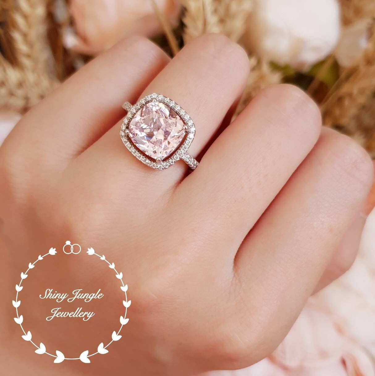 Pink diamond ring, Halo style engagement ring, 3 carats cushion cut ...