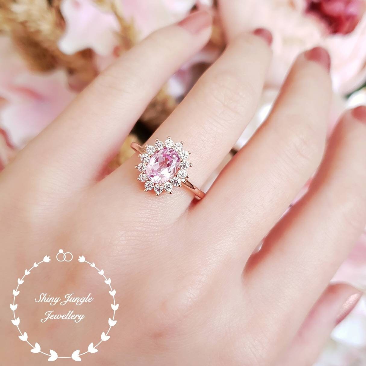 Pastel pink Morganite Halo engagement ring, light pink promise ring ...
