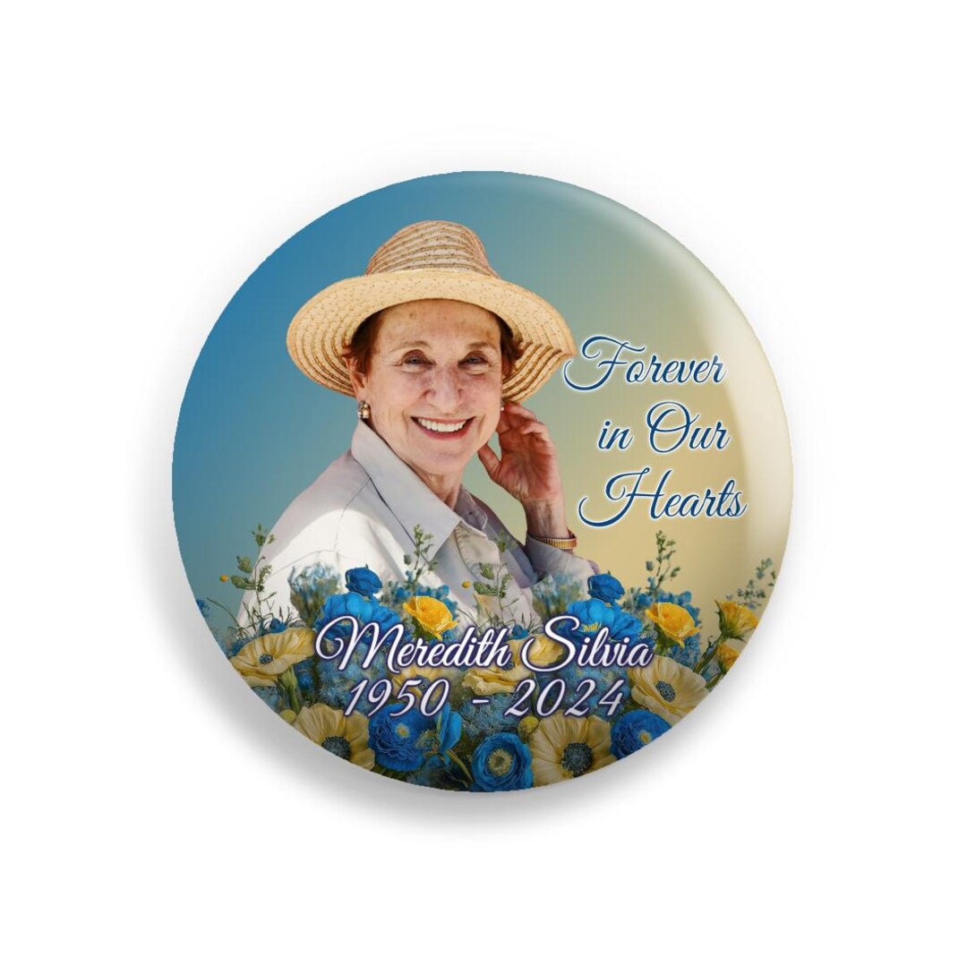 Custom Floral Memorial Photo Buttons | Personalized Funeral Pins With ...