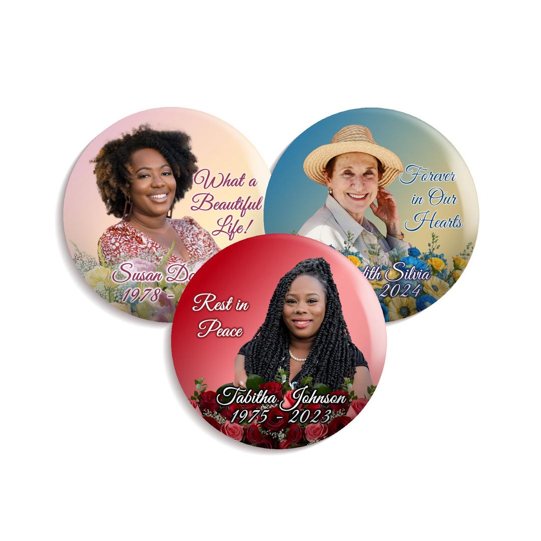Custom Floral Memorial Button Pins: Funeral Remembrance Keepsake - Etsy