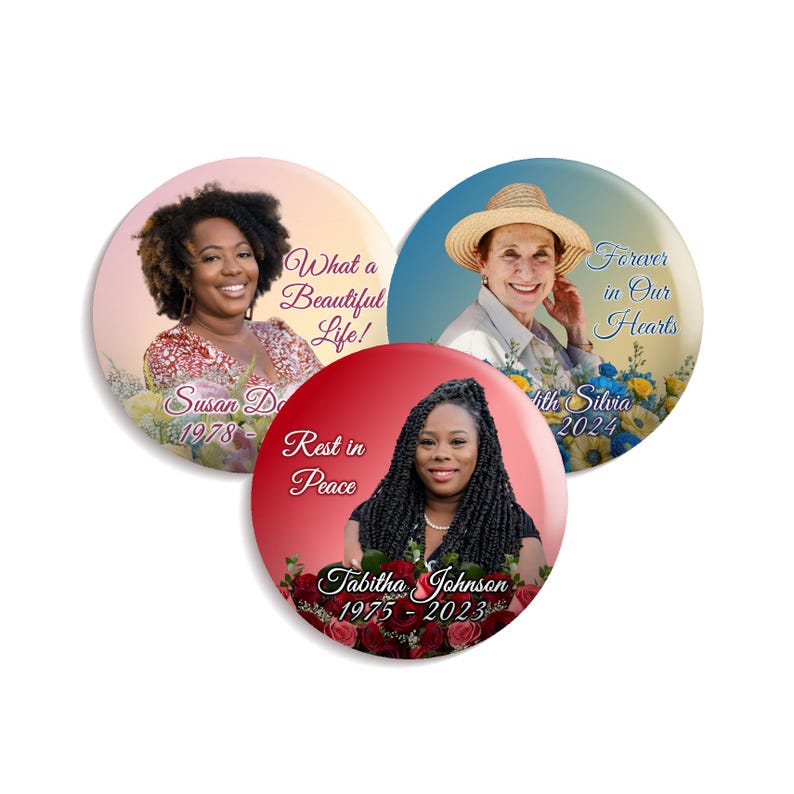 Custom Memorial and Funeral Button Pins - Floral Designs - Etsy