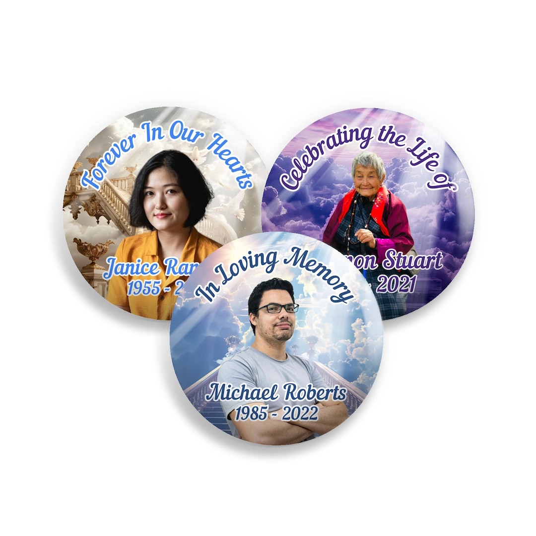 Custom Memorial Button Pins - Heavenly Backgrounds Personalized Photo ...
