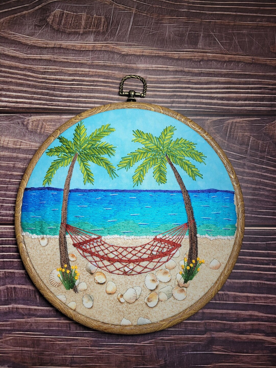Beach Embroidery Hoop Art: 3D Palm Tree Scene, Hand Embroidered - Etsy