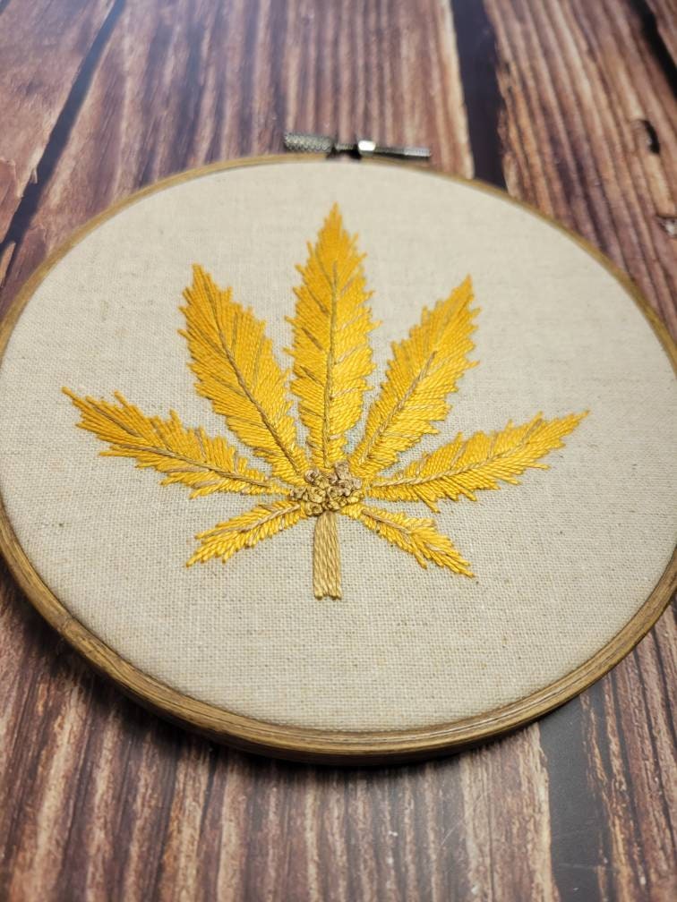 Embroidery Art Embroidery Wall Hanging Marijuana Hoop Art Finished ...