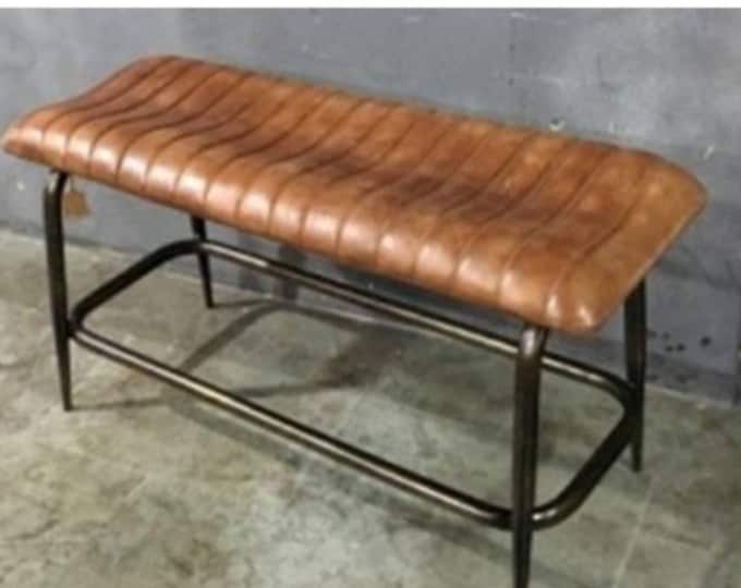 Industrial Style Leather Bench - Etsy