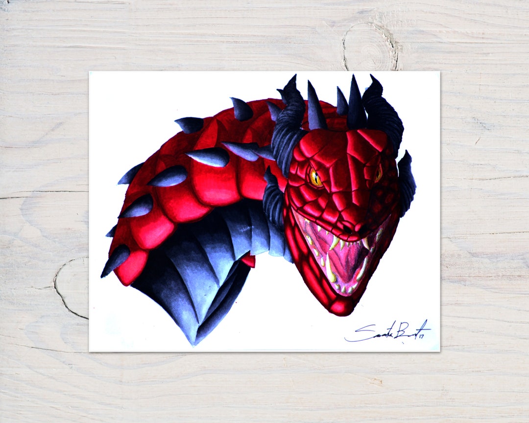 8 X 10 Red Dragon Drawing Dragon Art Print Dragon Artwork Dragon Poster ...