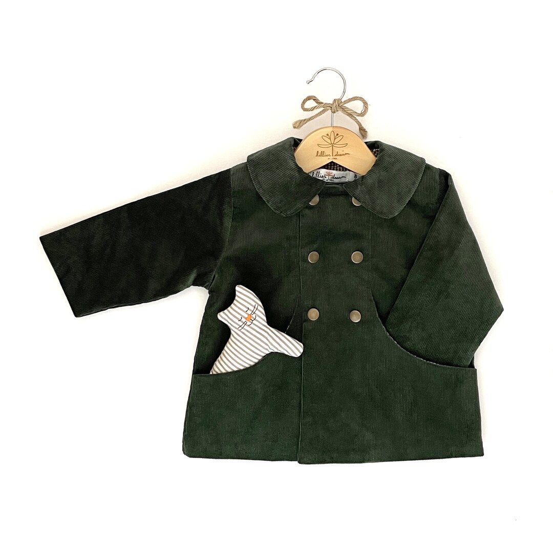 Evergreen Corduroy Coat / Green Infant Peacoat / Timeless - Etsy
