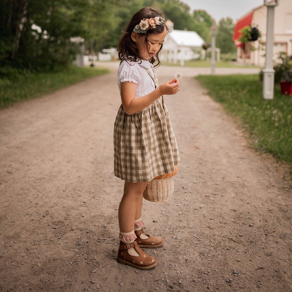 Beige Gingham Linen Pinafore Dress - Toddler Girl Outfit - Etsy