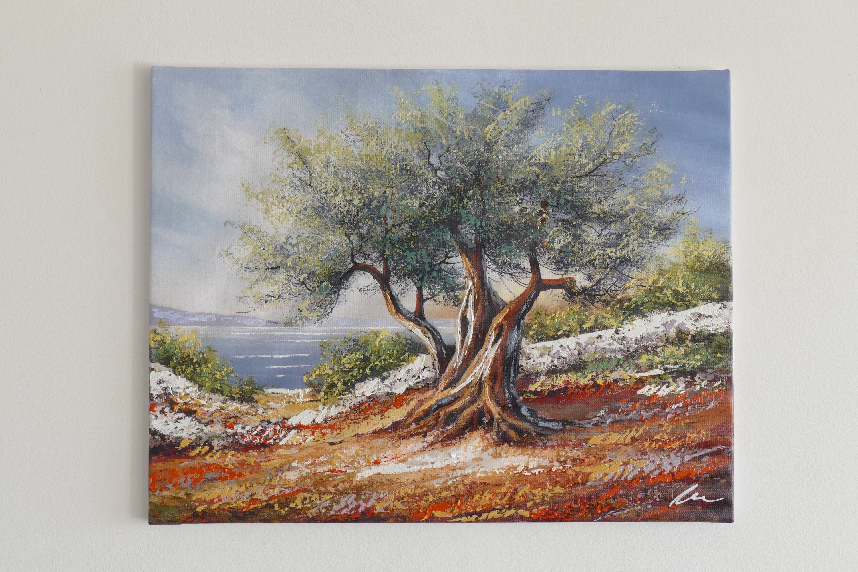 Olive Tree Landscape Painting, Acrylic Wall Art, Croatia Painting ...