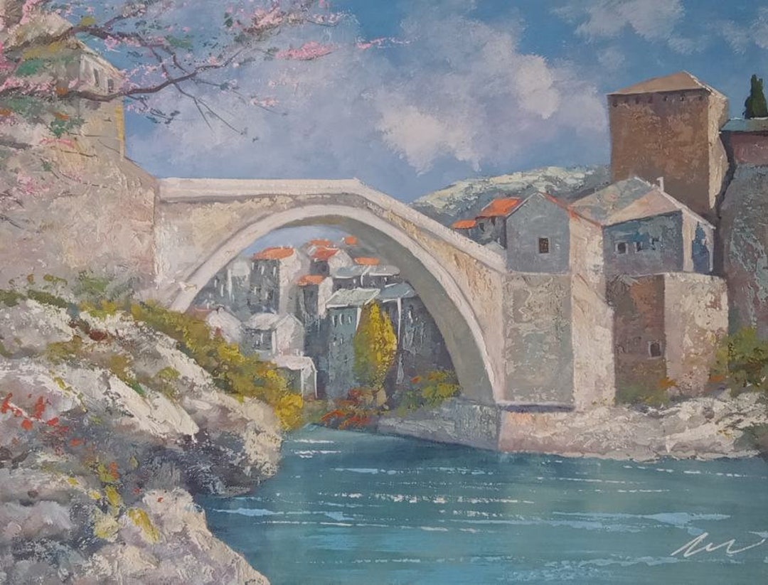 Mostar Bridge Acrylic Painting on Canvas - Etsy