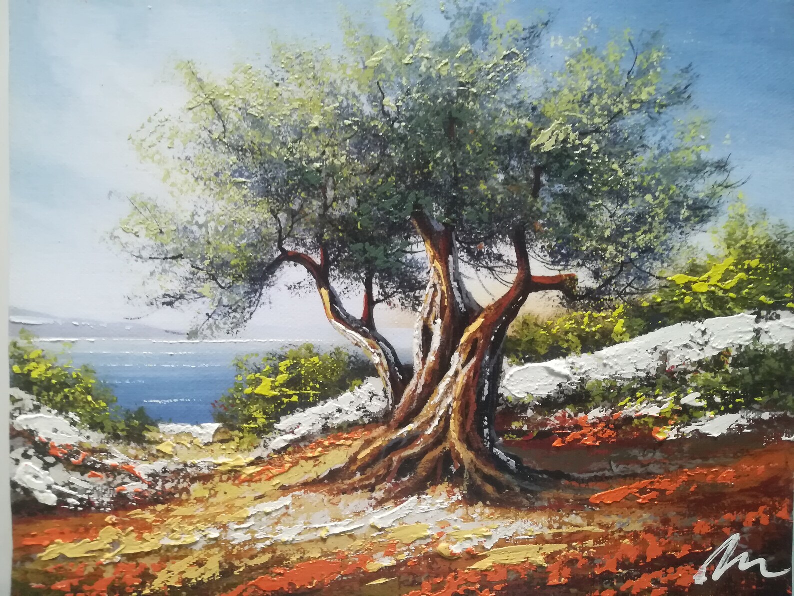 Olive Tree Landscape Painting, Acrylic Wall Art, Croatia Painting ...