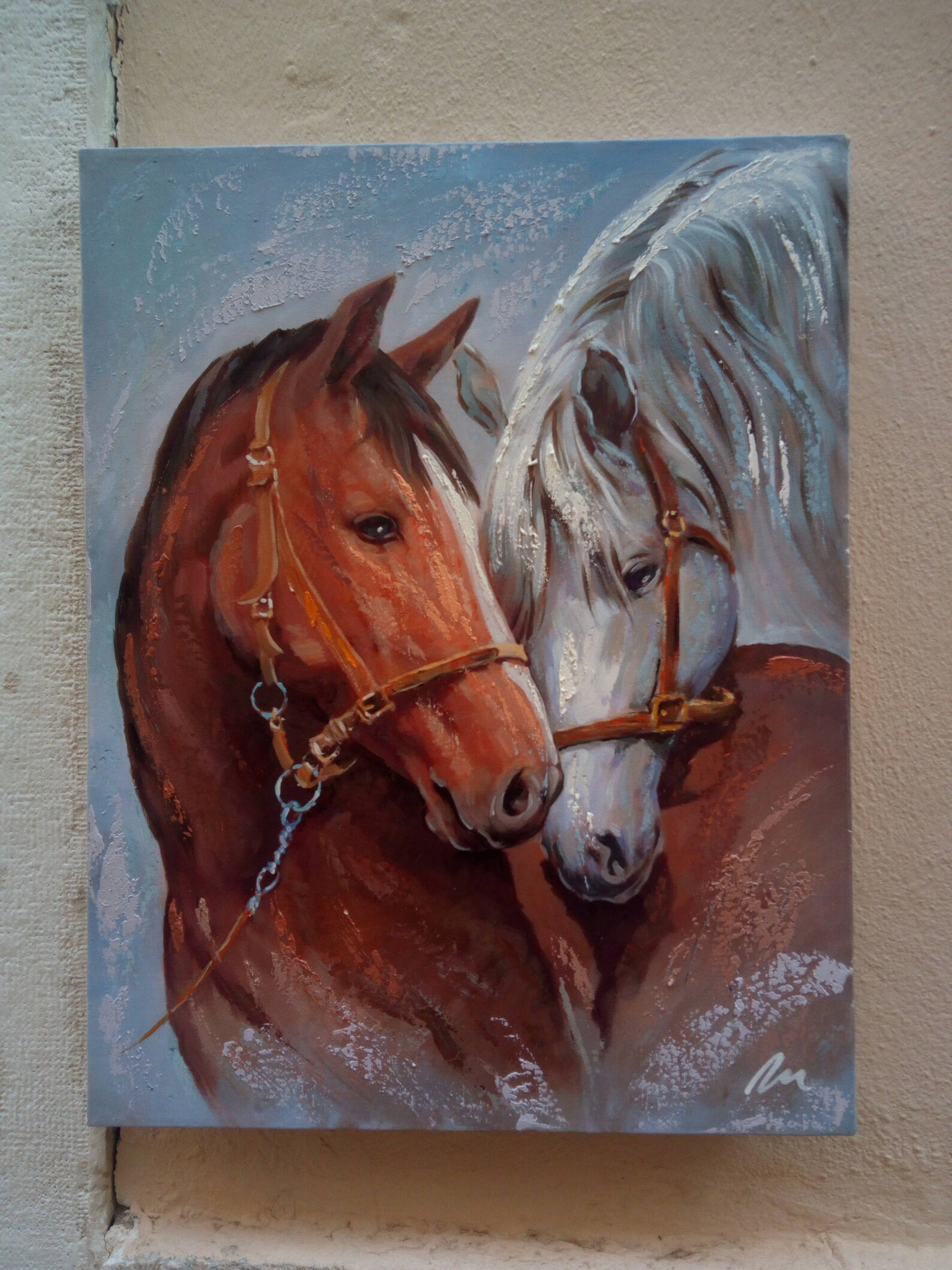 Two Horses Painting on Canvas, Canvas Painting, Animal Painting, Horse ...