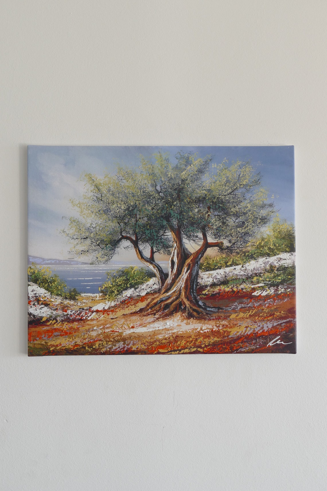 Olive Tree Landscape Painting, Acrylic Wall Art, Croatia Painting ...