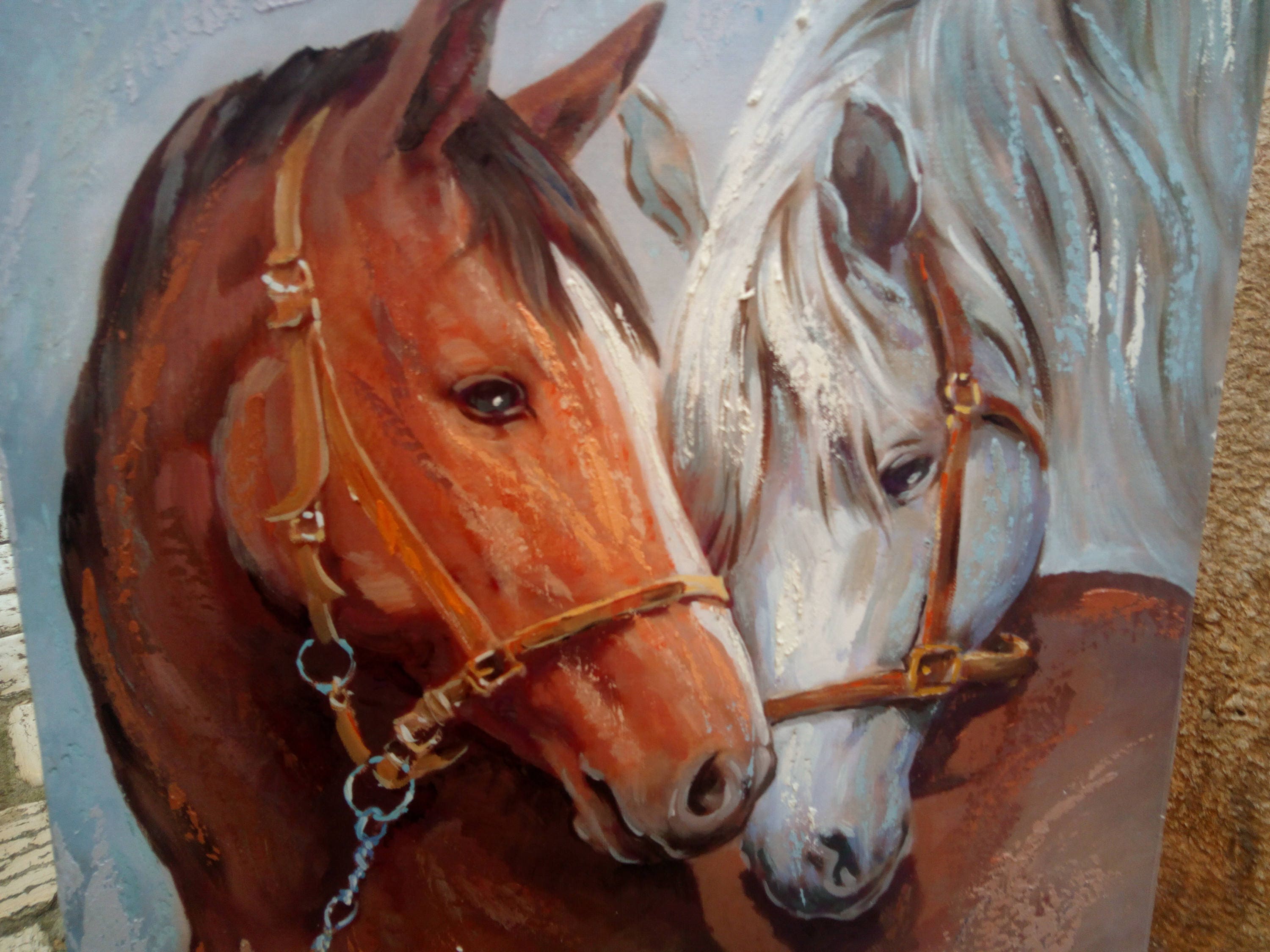 Two Horses Painting on Canvas, Canvas Painting, Animal Painting, Horse ...