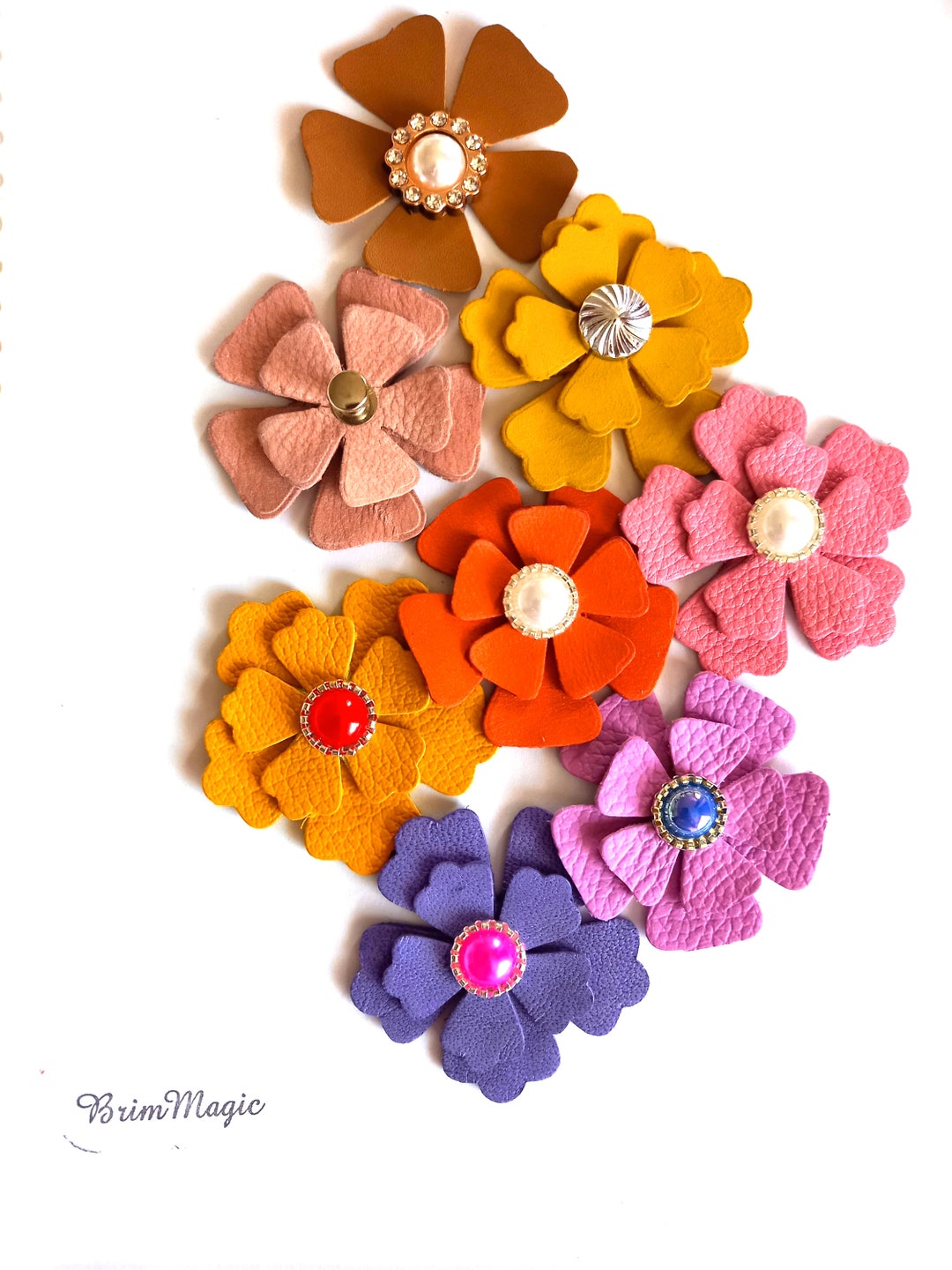 36 Colors Selectable, Shaped Leather Flowers With Original Rivets for ...