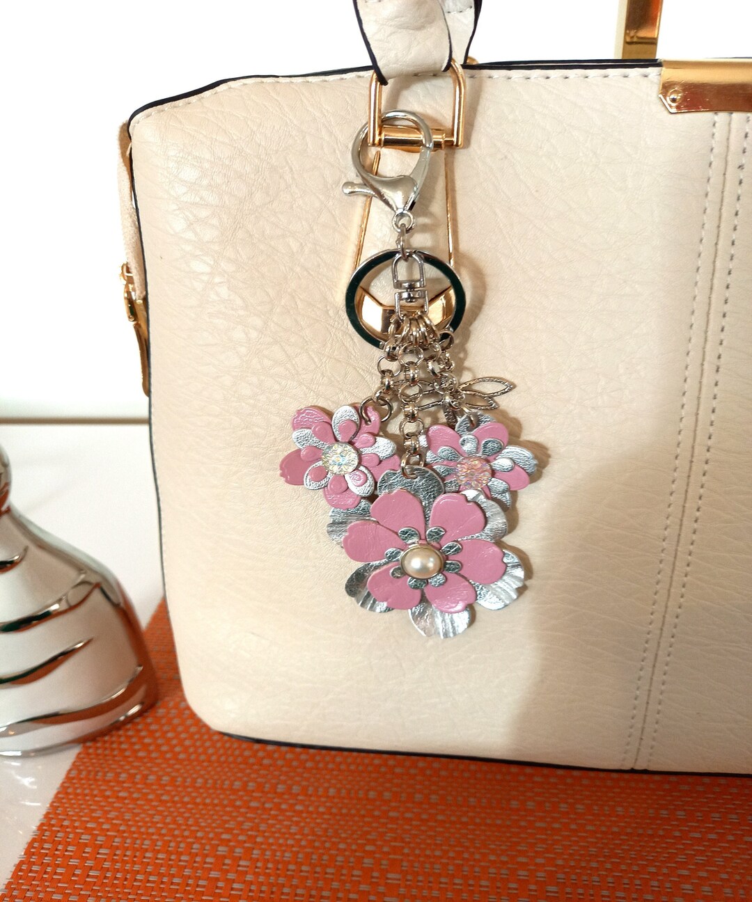 Luxury Bag Charm, Leather Flower Charm, Genuine Leather, Original ...