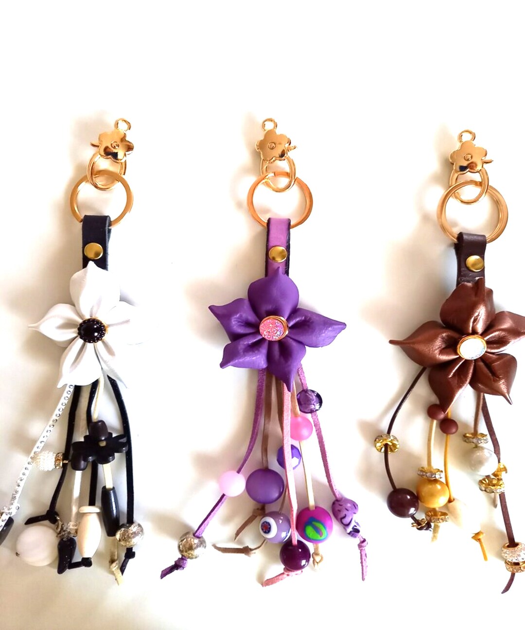 Luxury Bag Charm, Leather Flower, Leather Flower Pendant, Handmade ...